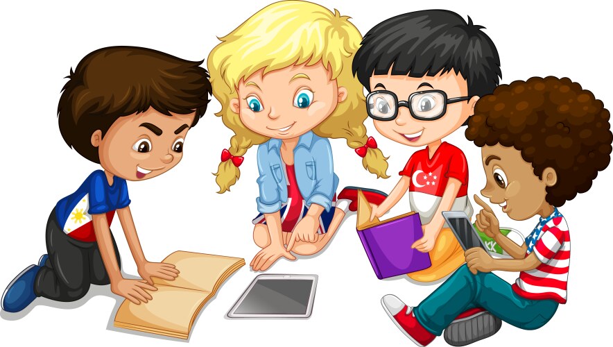 Children working in group Royalty Free Vector Image
