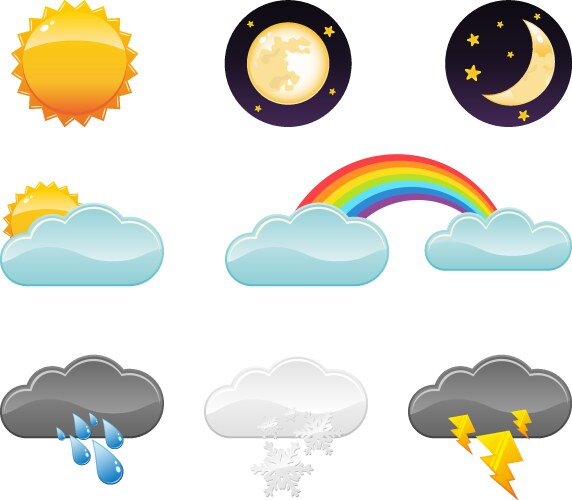 Sunny rainy cloudy weather icons Royalty Free Vector Image