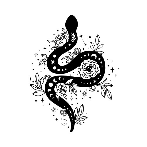 Occult Snake & Moon Art – Royalty-Free Vector | VectorStock