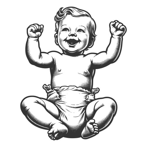 Joyful baby laughing engraving Royalty Free Vector Image