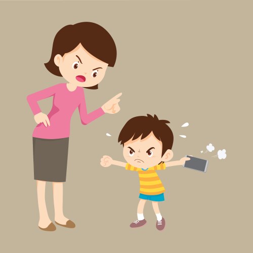 Parent angry to kid addicted phone Royalty Free Vector Image