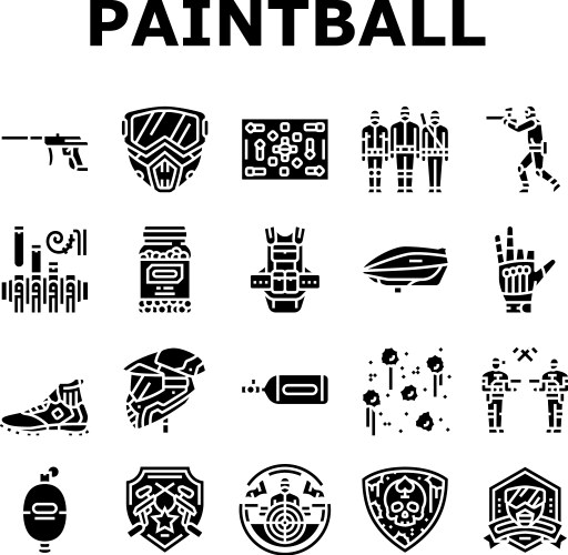 Paintball game player team icons set Royalty Free Vector