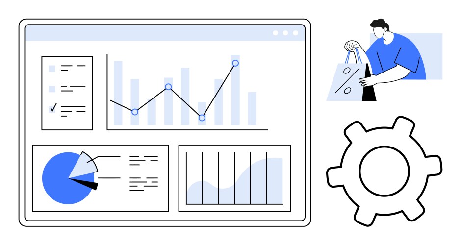 Data analytics dashboard with graphs and charts Vector Image