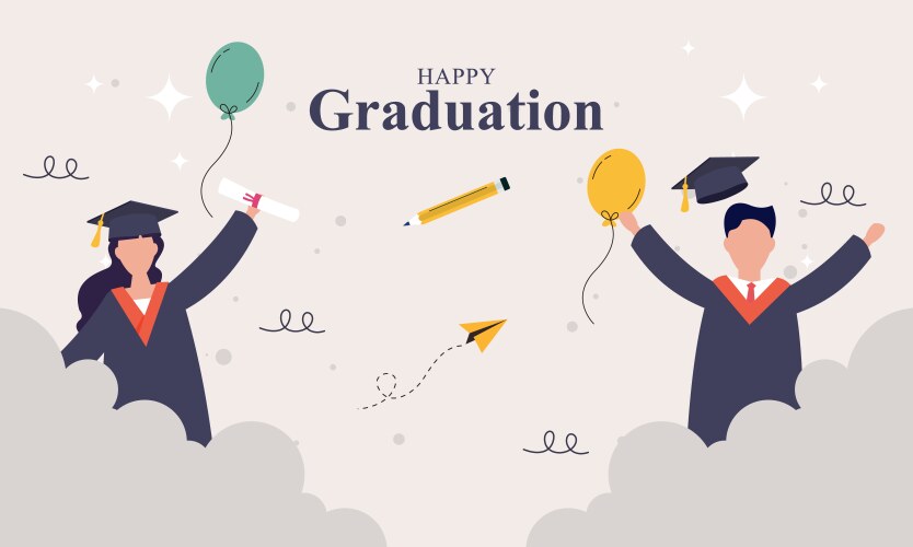 Graduation banner with cartoon Royalty Free Vector Image
