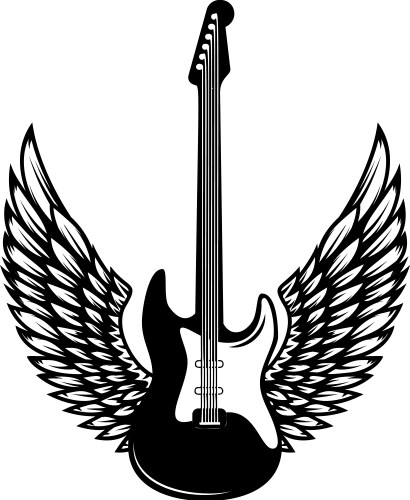 Winged rock guitar design element for logo label Vector Image