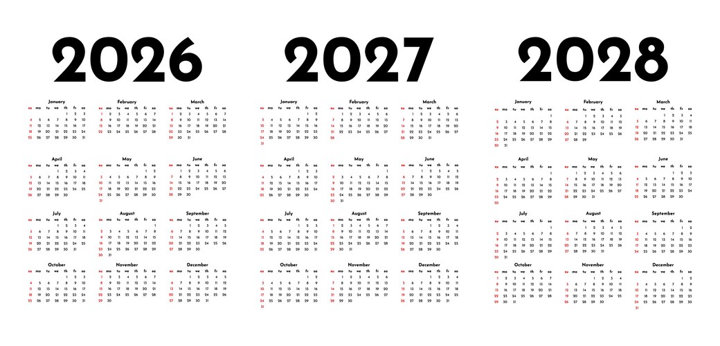 2026-2028 Calendar Set – Royalty-Free Vector | VectorStock