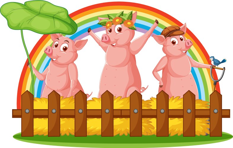 Cartoon mother pig with three little pigs Vector Image