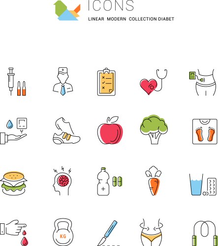 Diabetes cartoon icons set Royalty Free Vector Image