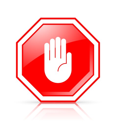 Adblock or red stop sign with hand icon Royalty Free Vector
