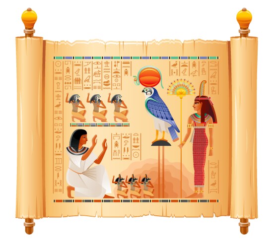 Egyptian papyrus with gods and goddess isis Vector Image
