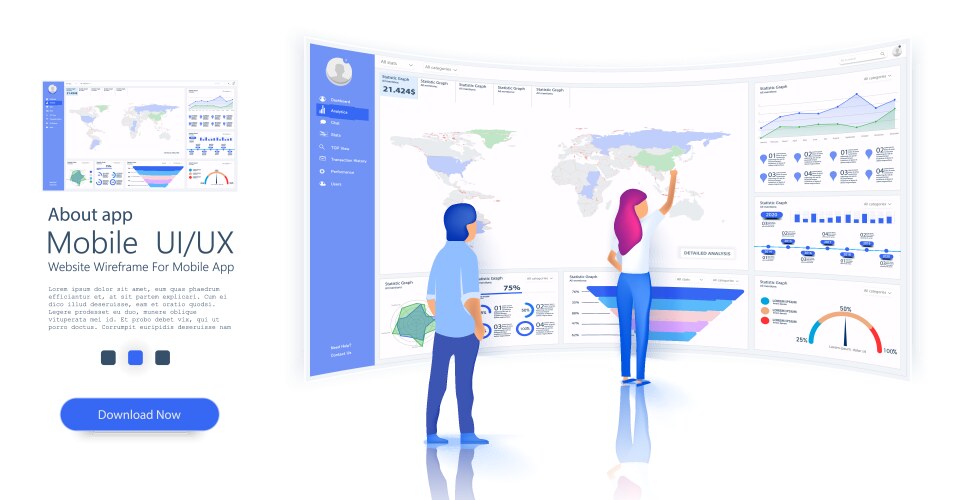 Dashboard displaying statistical data across Vector Image