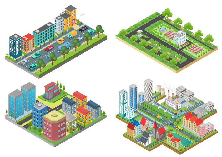 City blocks isometric set Royalty Free Vector Image