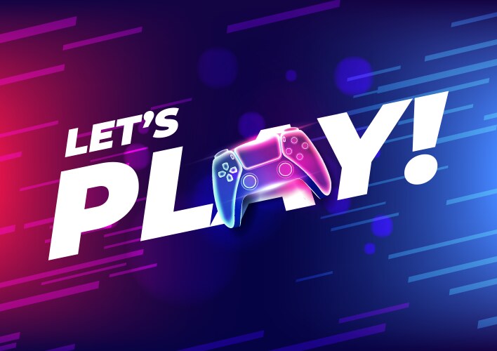 Lets play neon text design template gaming Vector Image