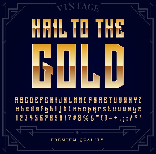 Gold metallic font set letters numbers Royalty Free Vector