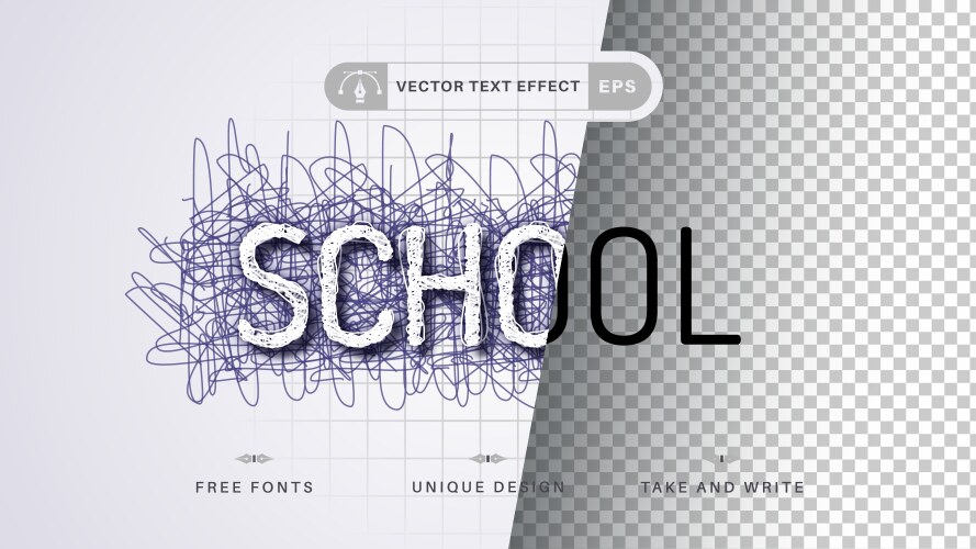 Hatching school - editable text effect font style Vector Image