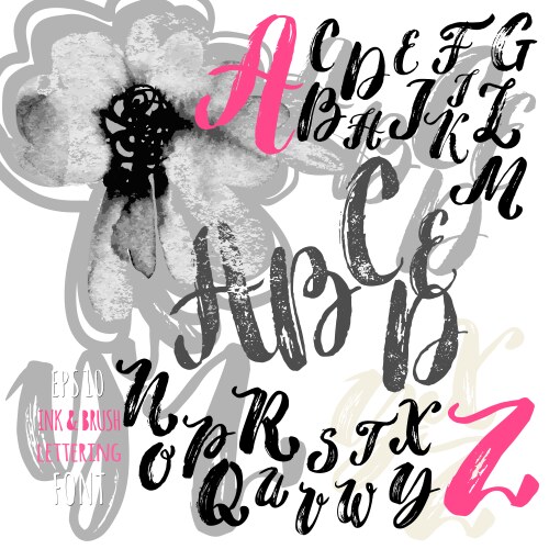 Hand made brush and ink typeface handwritten retro