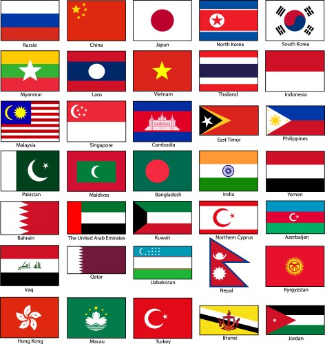 Set flags asian countries all asia flag Royalty Free Vector