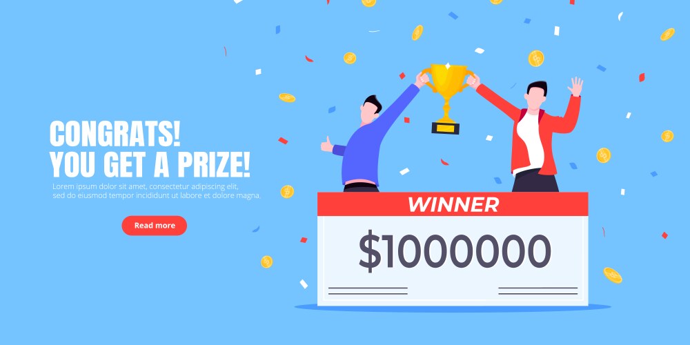 Happy lottery winners with big prize paycheck Vector Image