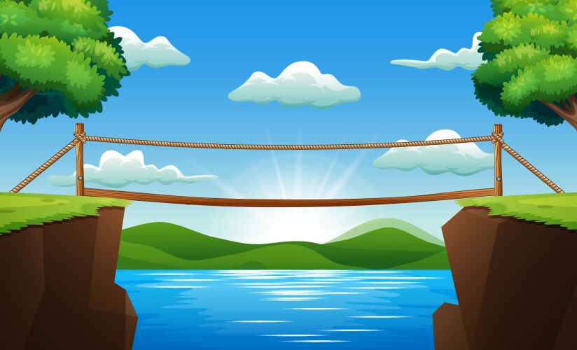 Background scene with bridge across in the park Vector Image