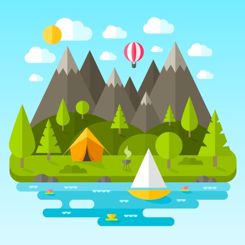 Green mountains flat style isolated Royalty Free Vector