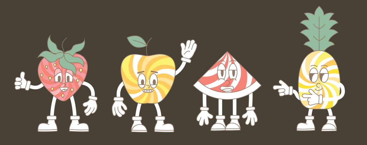 Retro groovy cartoon fruit characters modern cute Vector Image