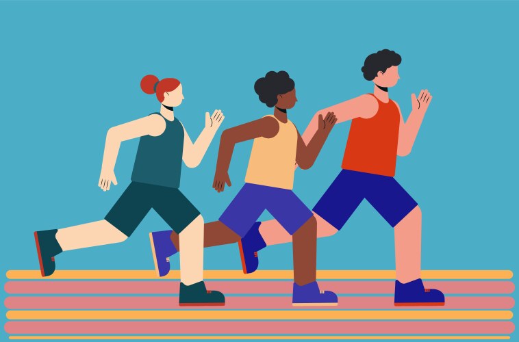 Three abstract athletes running Royalty Free Vector Image