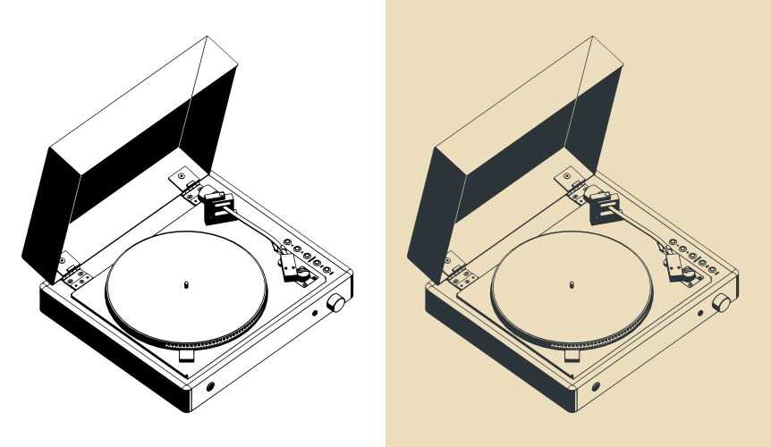 Turntable vinyl isometric blueprints Royalty Free Vector