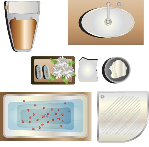 Bathroom set 4 top view for interior Royalty Free Vector