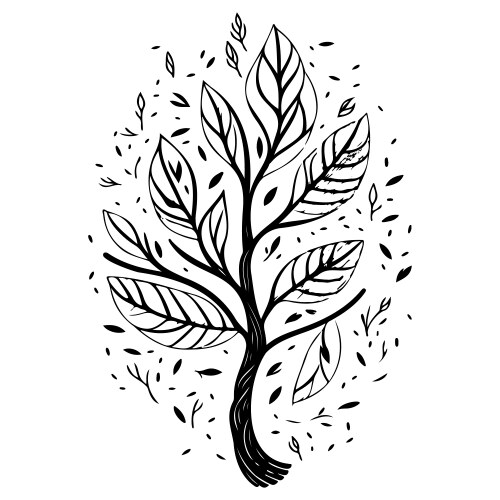 Tree half spring autumn floral sketch draw Vector Image