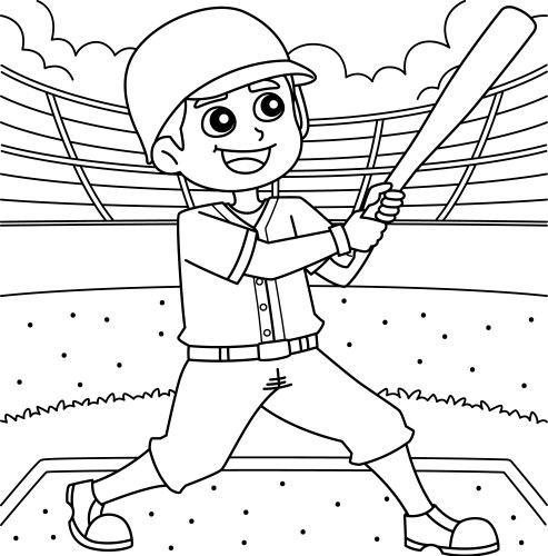 Female baseball batter coloring page for kids Vector Image