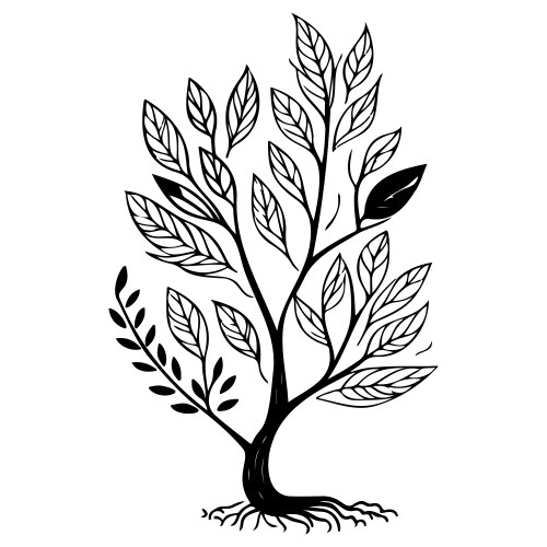 Tree half spring autumn floral sketch draw Vector Image