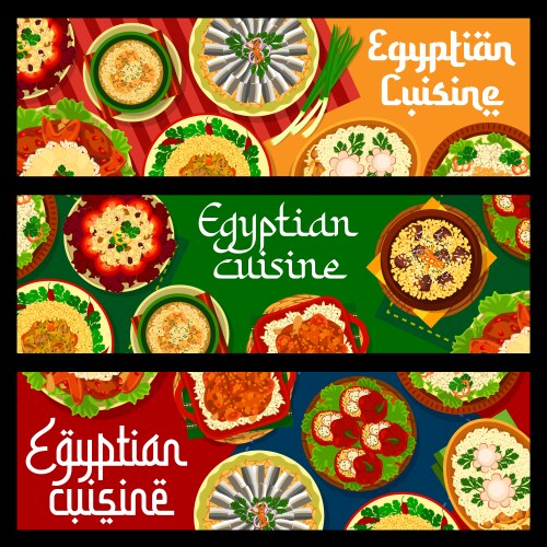 Egyptian cuisine food banners egypt dishes menu Vector Image