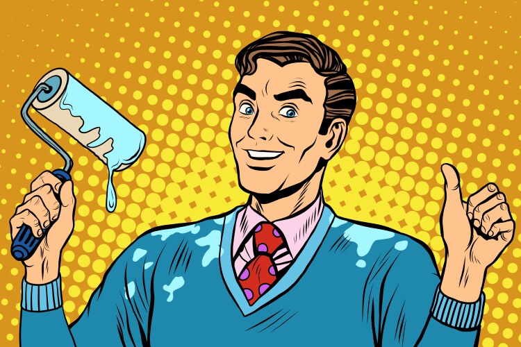 Paint roller brush and bucket cartoon Royalty Free Vector