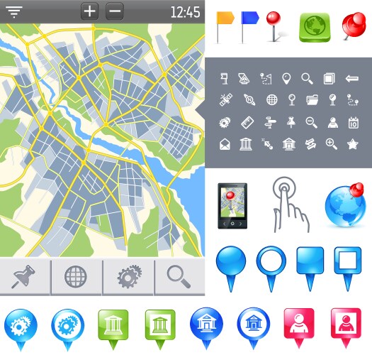 Map with places icons Royalty Free Vector Image