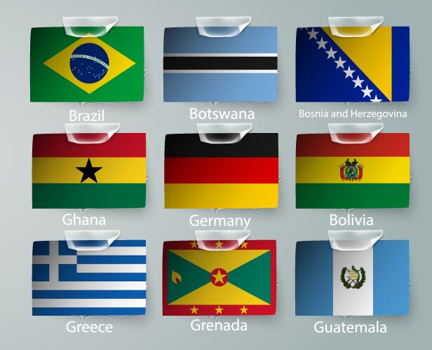 Realistic set flags paper countries Royalty Free Vector