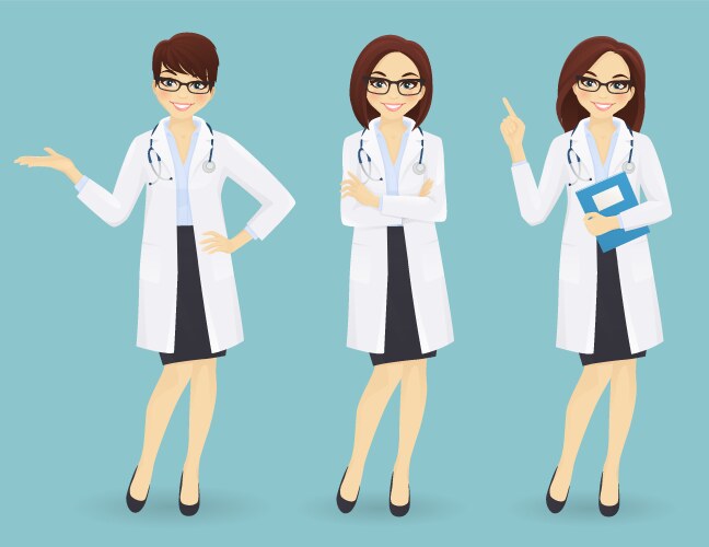 Set of three female doctors Royalty Free Vector Image