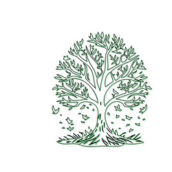 Haunted tree outline sketch green Royalty Free Vector Image