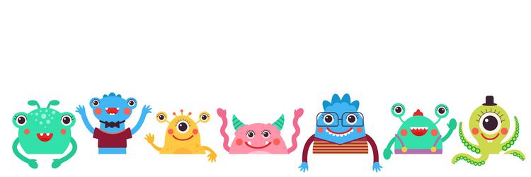 Cute happy monster friends standing next Vector Image