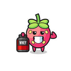 Muscular strawberry jam character is holding Vector Image