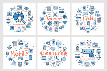 Six blue internet square banners Royalty Free Vector Image