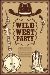 Wild west party poster template with cowboy boot Vector Image