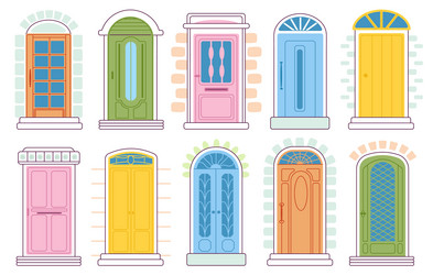 House front door cartoon set Royalty Free Vector Image
