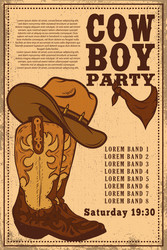Wild west party poster template with cowboy boot Vector Image