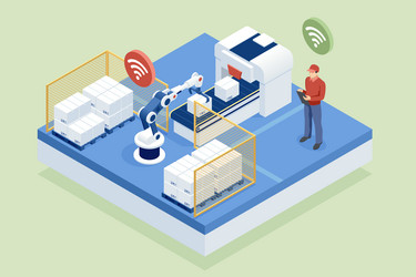 Isometric automated packaging and distribution Vector Image
