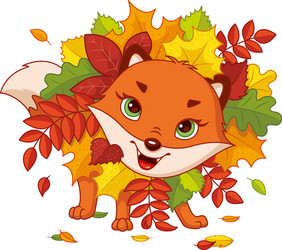 Cute fox with bouquet autumn leaves Royalty Free Vector