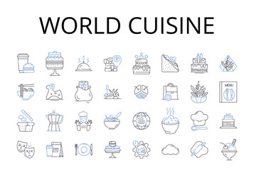 World cuisine line icons collection fine dining Vector Image