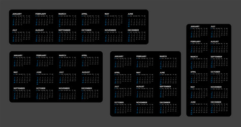 Dark full year calendar templates Royalty Free Vector Image