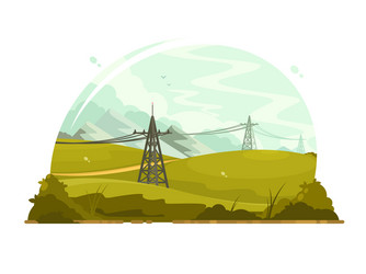Electric power lines transmitting electricity Vector Image