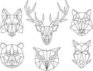 Polygonal geometric linear animal fox deer bear Vector Image