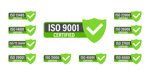 Set of iso certification stamp and labels Vector Image